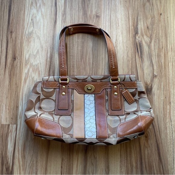 Coach | Bags | Coach Canvas Leather Hampton Handbag Signature No ...